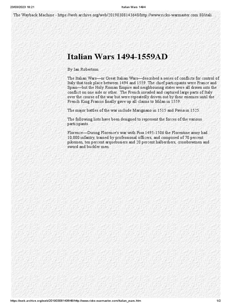 Italian Wars 1494 | PDF