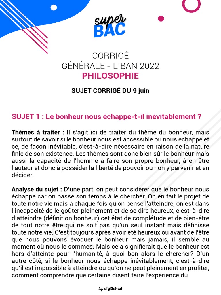 Bac-General Corrige Philo Liban | PDF | Bonheur | Dieu