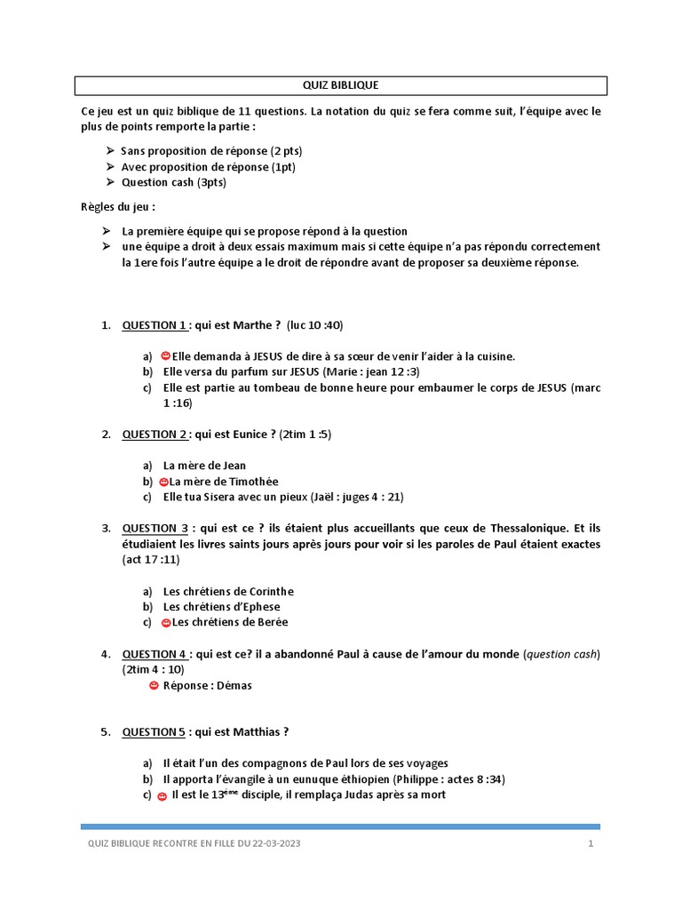 Quiz biblique : 11 questions et réponses | PDF | Paul l'apôtre