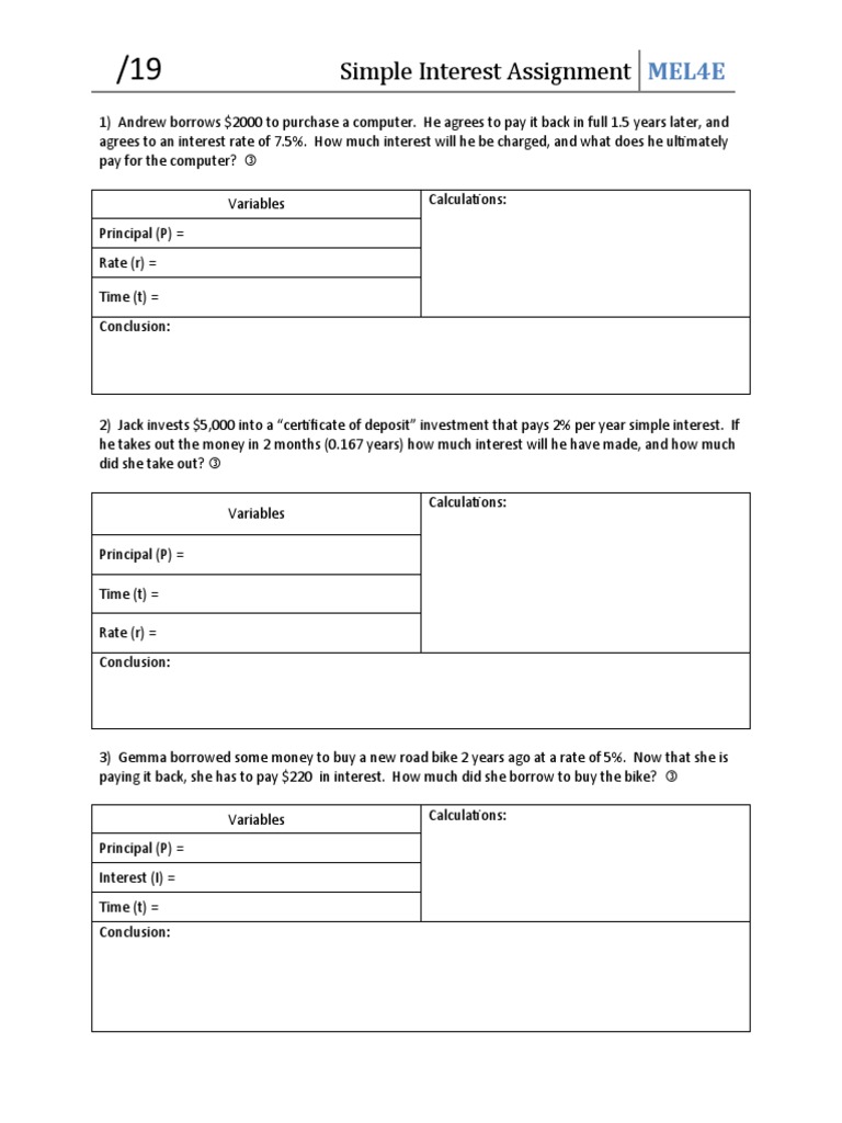 Simple Interest Assignment | PDF | Interest | Compound Interest