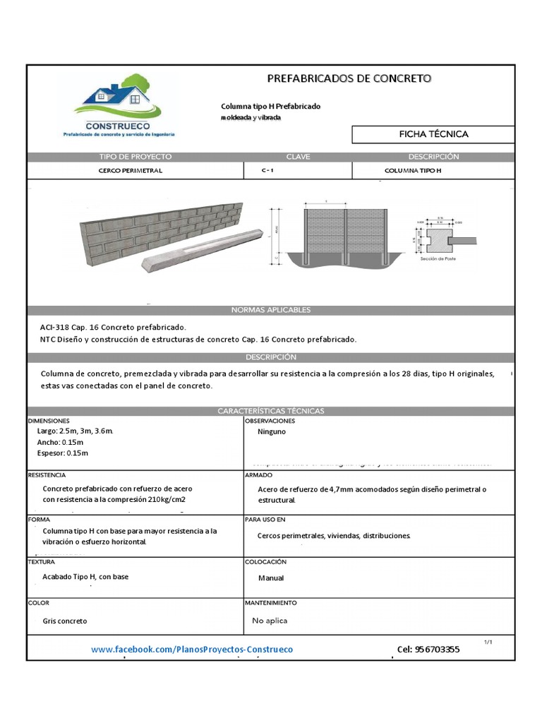 Ficha Tecnica de Columna Tipo H | PDF