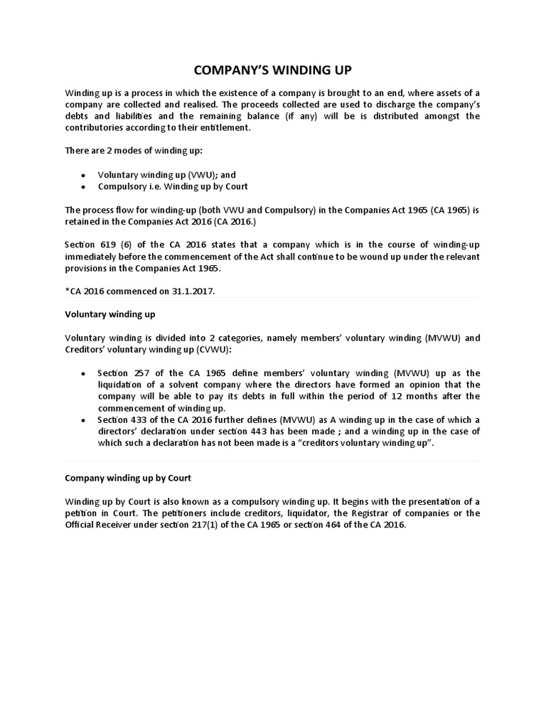 Company Winding Up Process | PDF | Liquidation | Loans