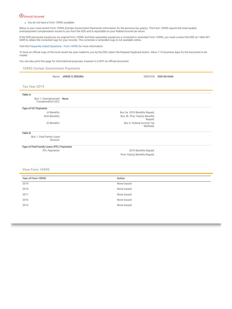 Ca Edd Form 1099G | Download Free PDF | Taxes | Income Tax In The ...