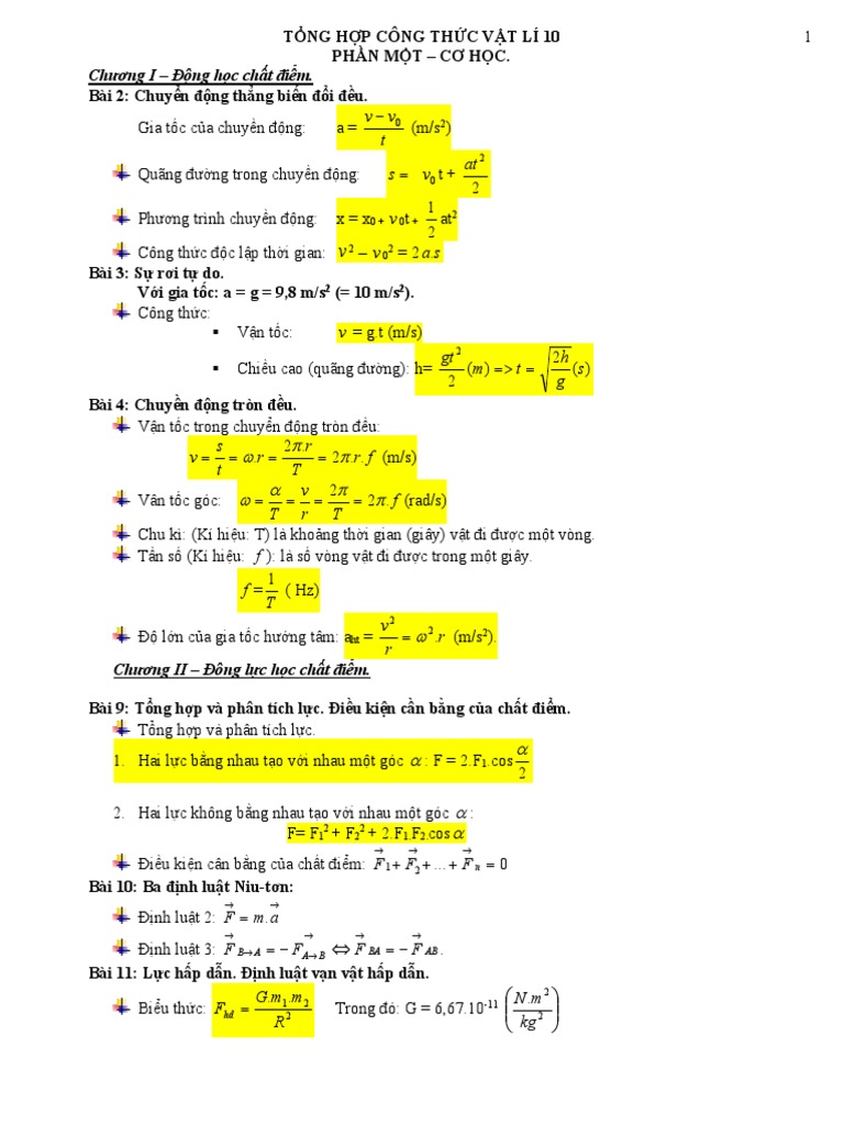 Cong Thuc Vat Li 10 | PDF