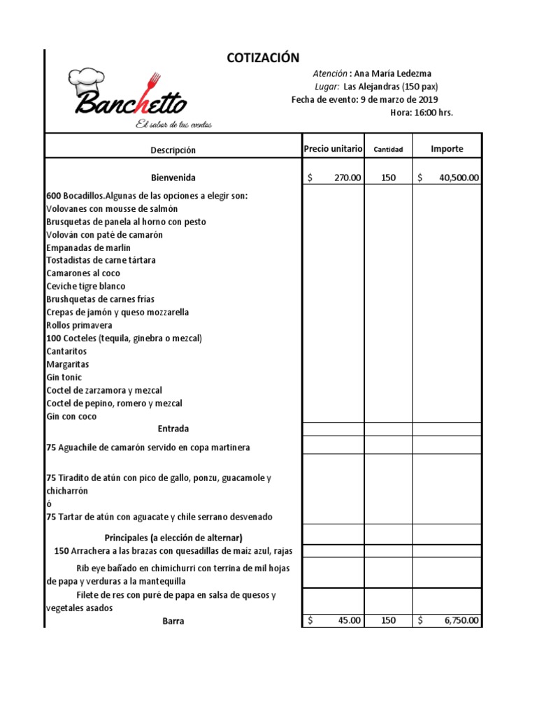 Cotización | PDF | Comida y bebida | Preparación de comida y bebida