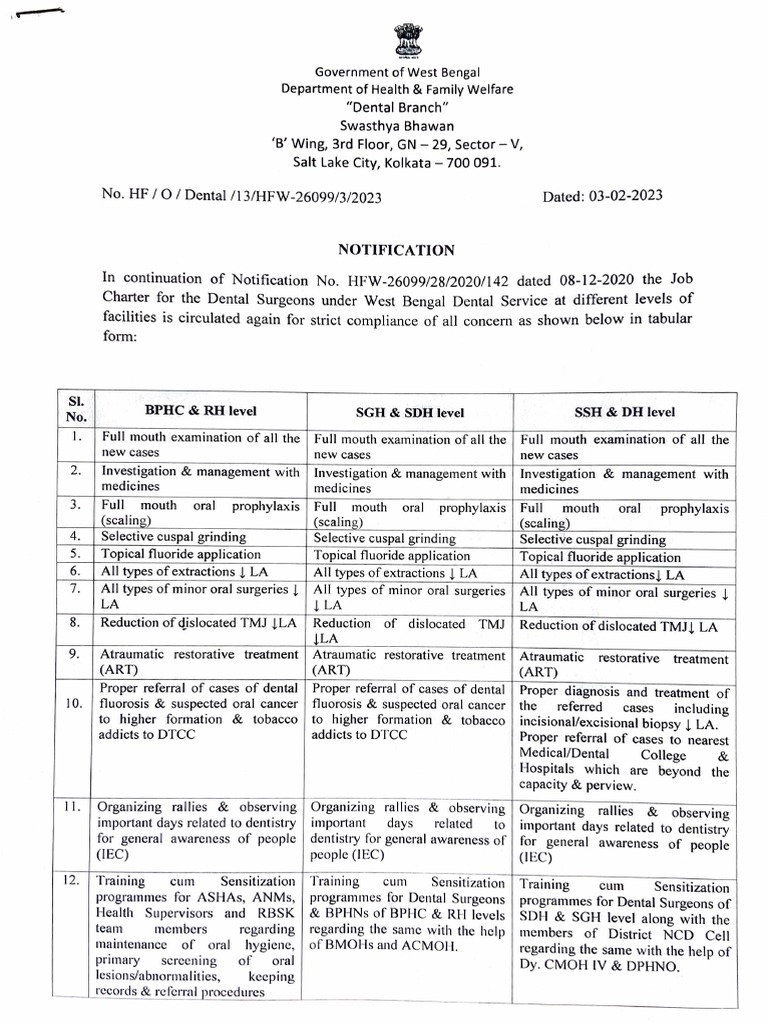 Updating the Job Charter for Dental Surgeons in Government Health ...