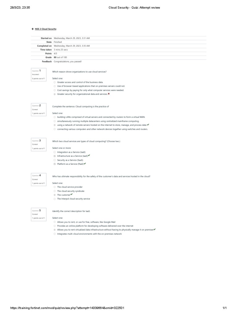 Cloud Security - Quiz - Attempt Review2 | PDF | Cloud Computing | Software As A Service