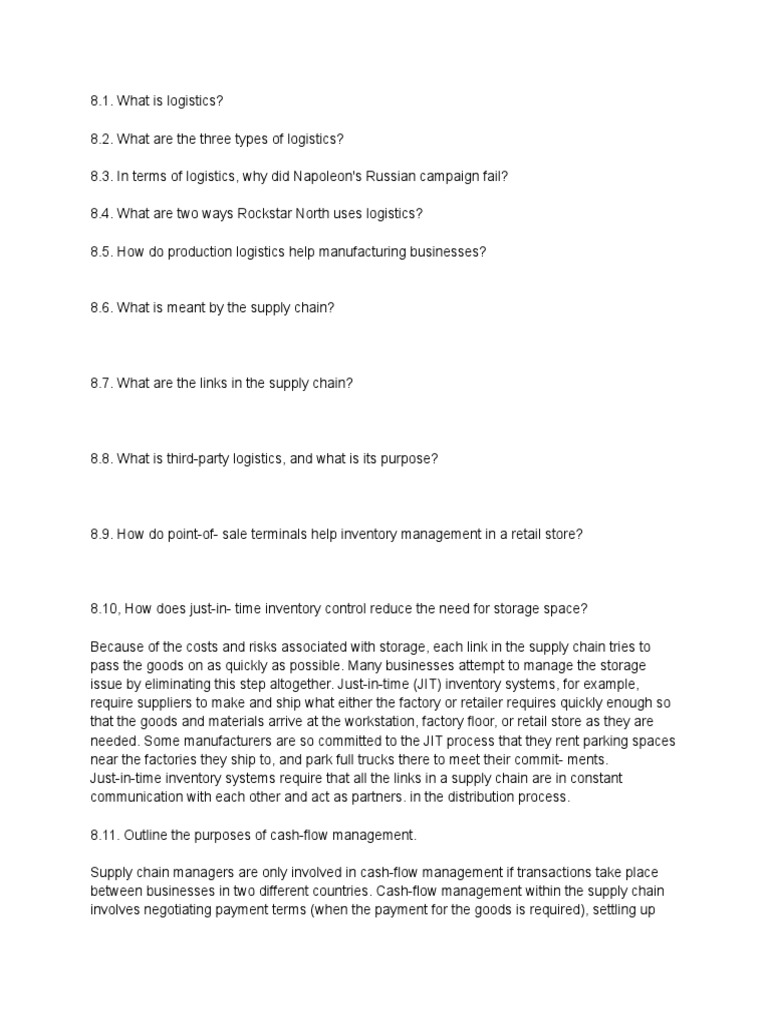 Chapter 8 Textbook Questions | PDF | Logistics | Business