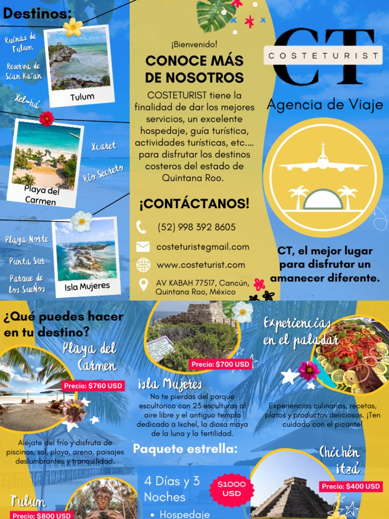 Folleto Turismo Mexico Agencia de Viajes Moderno Azul Amarillo ...