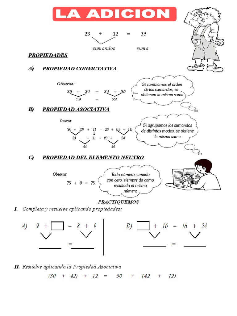 La Adicion y Sus Propiedades para Tercero de Primaria | PDF