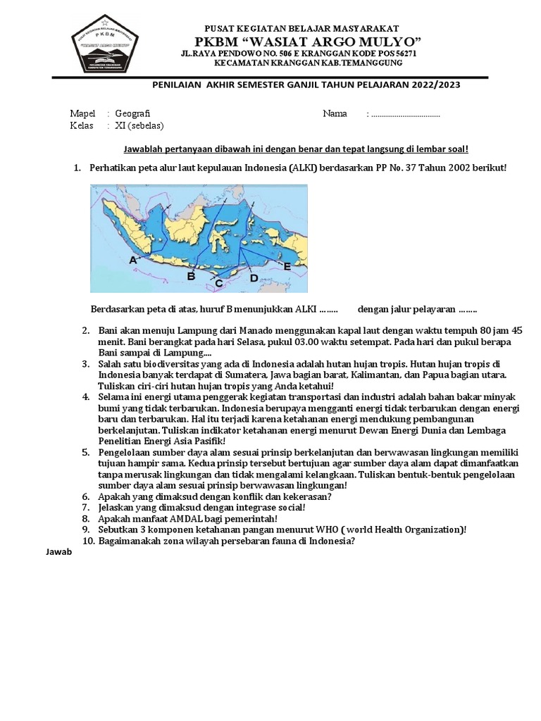 Soal PAS Geo Klas 11 SM 1 | PDF