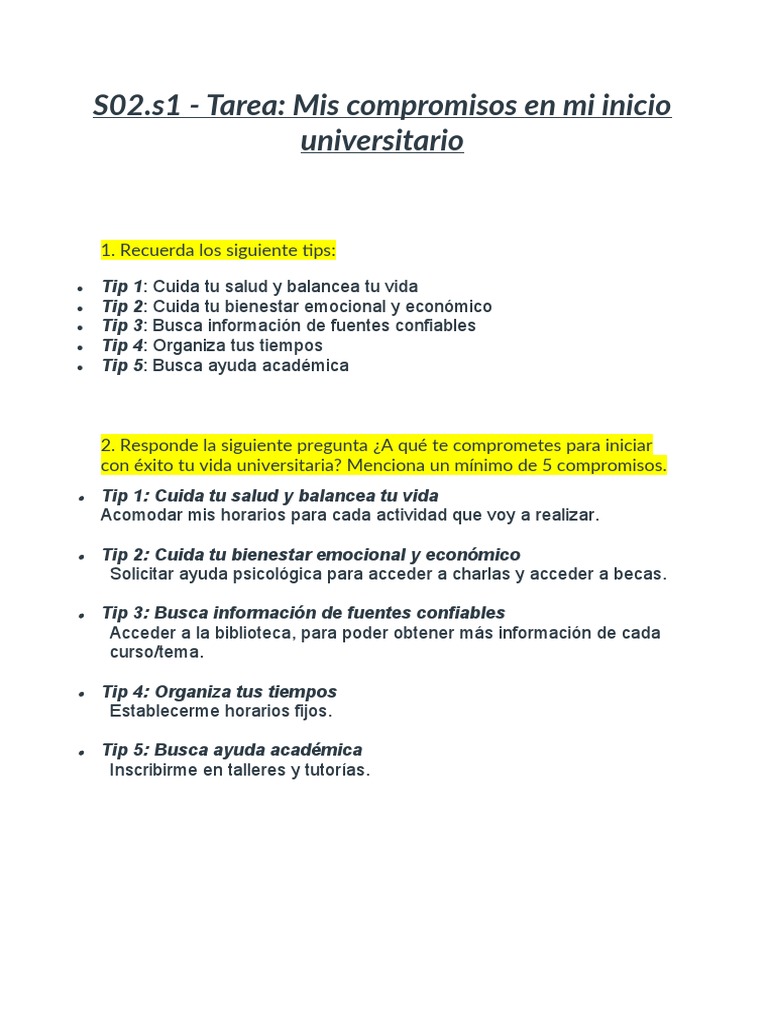 S02.s1 - Tarea: Mis Compromisos en Mi Inicio Universitario | PDF