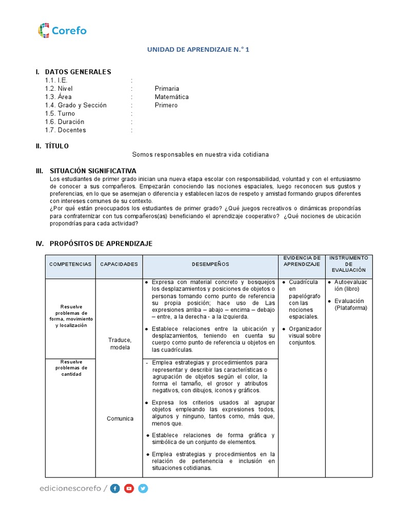 Unidad de Aprendizaje N.° 1 | PDF | Aprendizaje | Plan de estudios