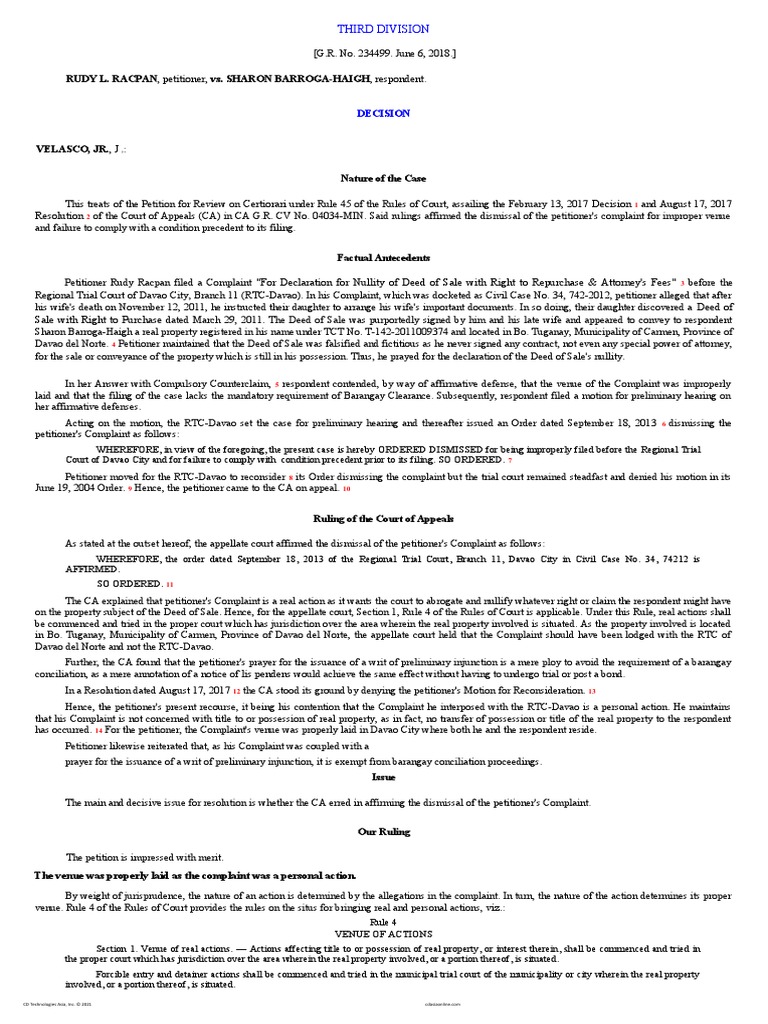 6.-Racpan v. Barroga-Haigh | PDF | Complaint | Lawsuit