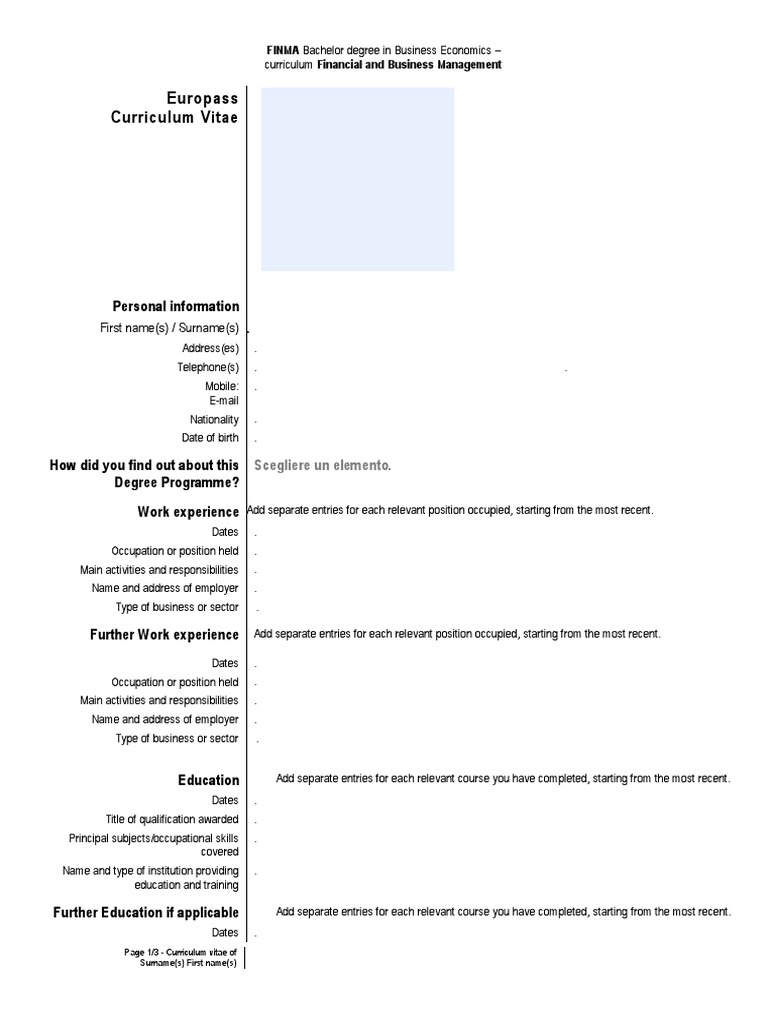 CV Form | PDF | Academic Degree | Internship