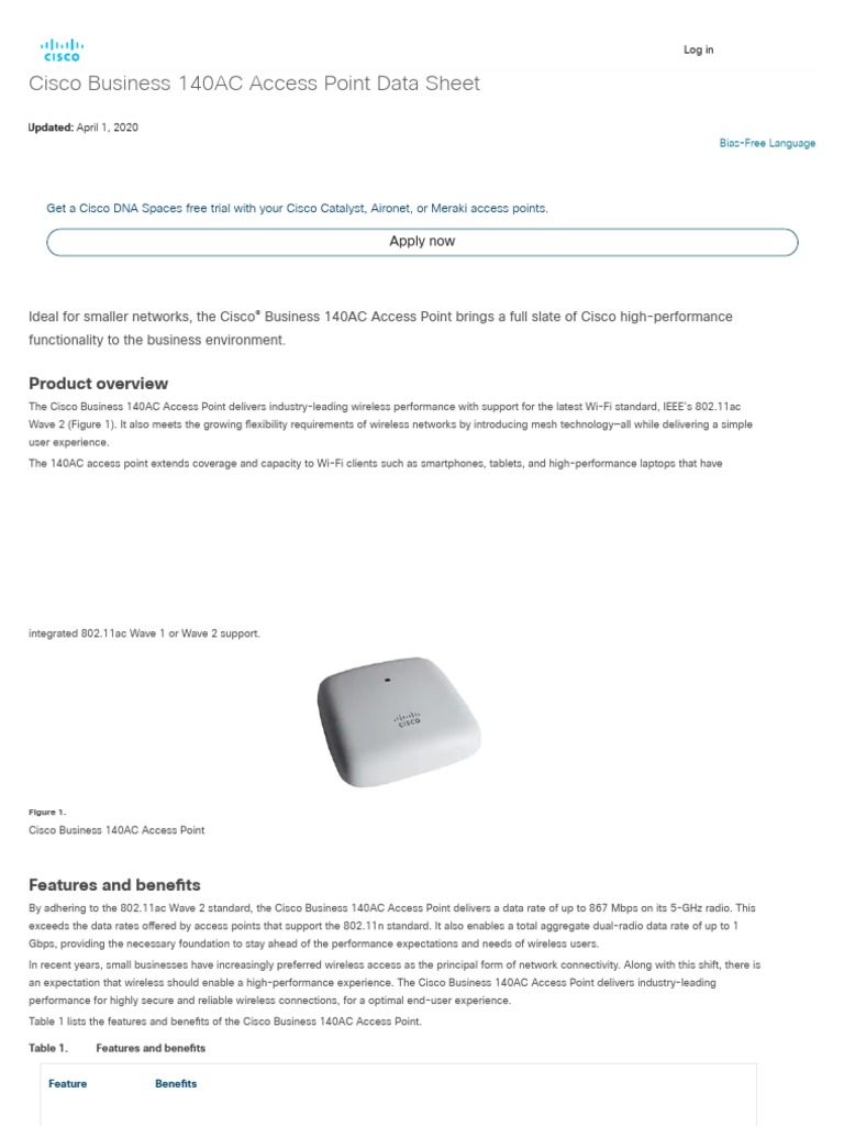Cisco Business 140AC Access Point Data Sheet - Cisco | PDF | Ieee 802.11 | Wireless Access Point