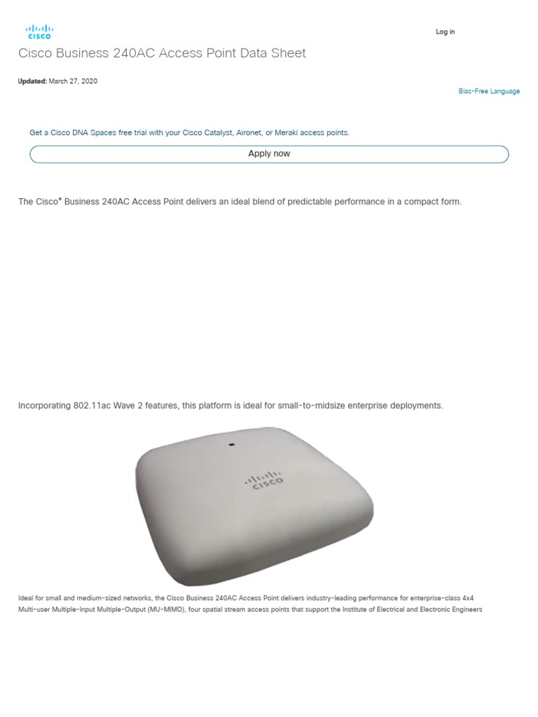 Cisco Business 240AC Access Point Data Sheet - Cisco | PDF | Ieee 802.11 | Wi Fi