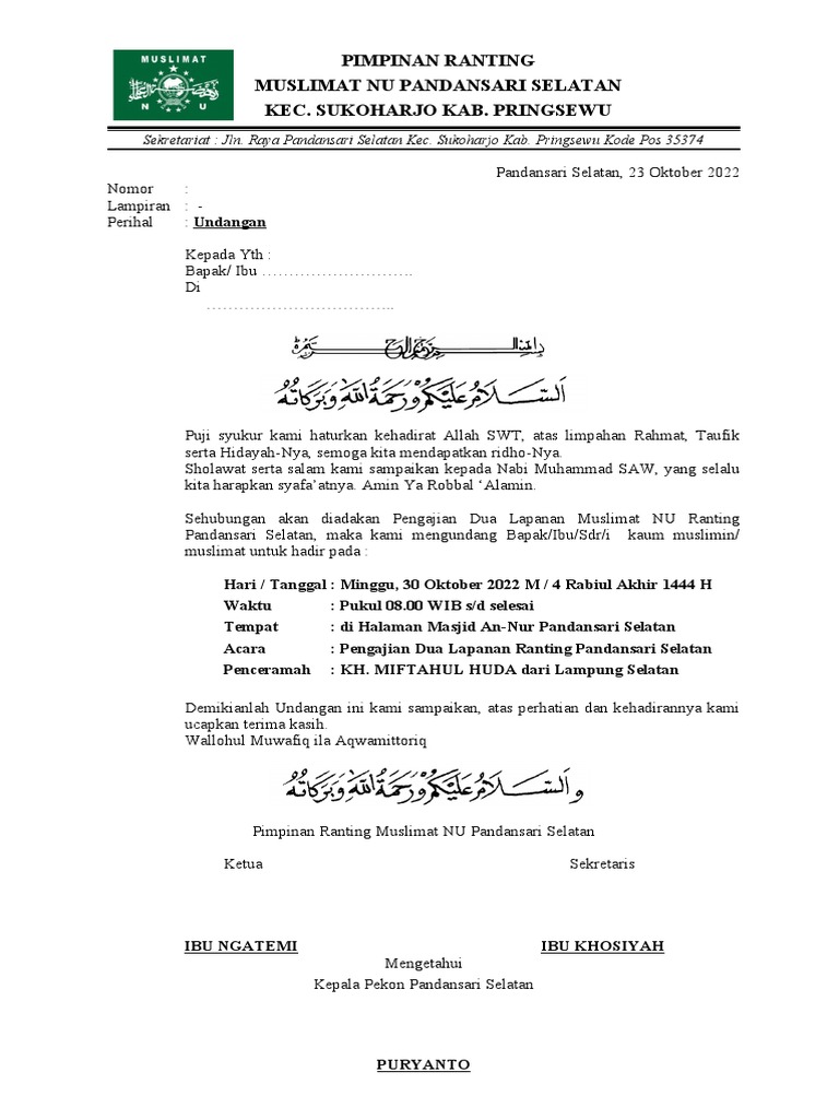 Undangan Pengajian Ranting NU | PDF