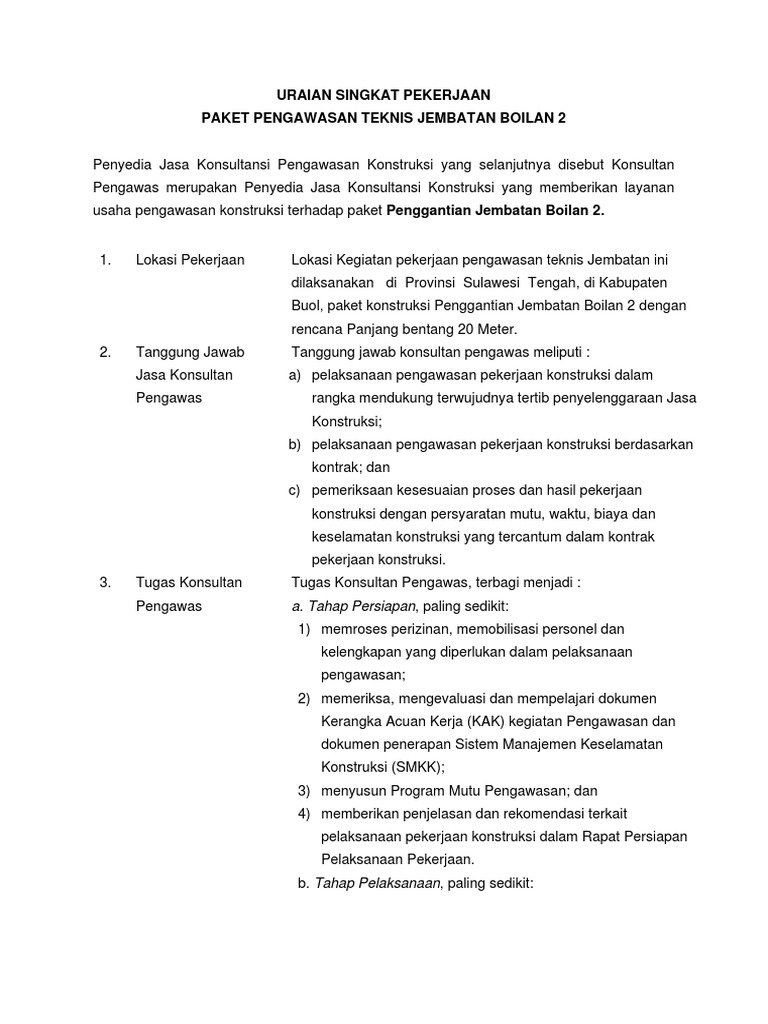 URAIAN SINGKAT PEKERJAAN Jembatan Boilan | PDF