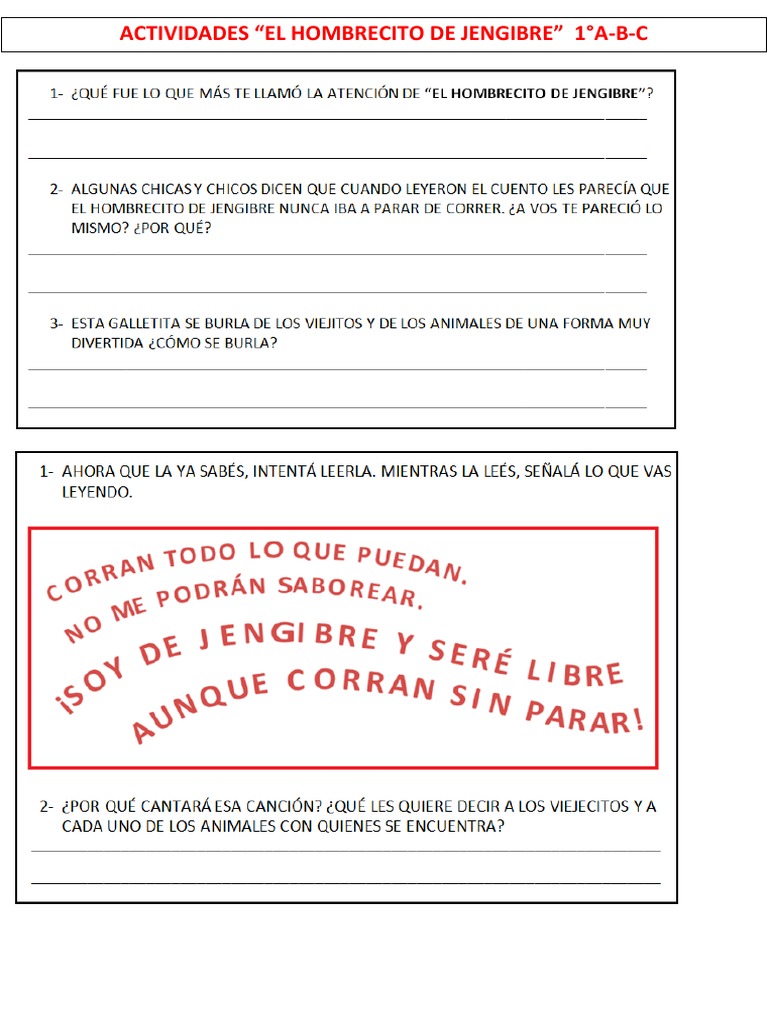 Actividades para El Hombrecito de Jengibre | PDF