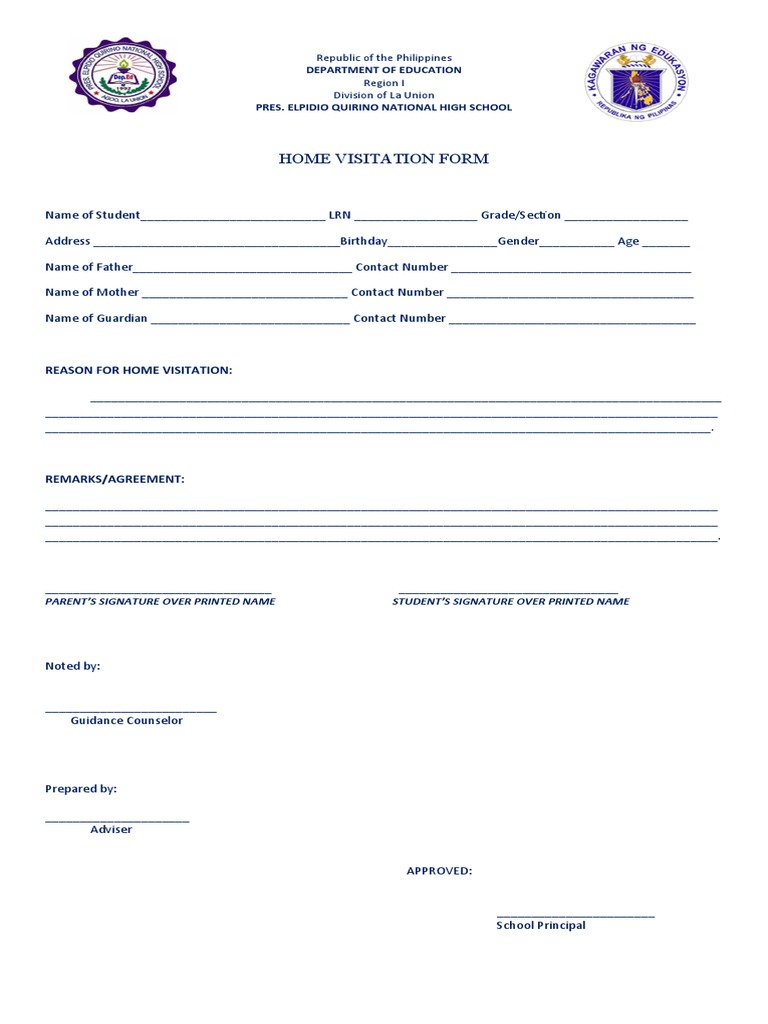 HOME VISITATION Form | PDF