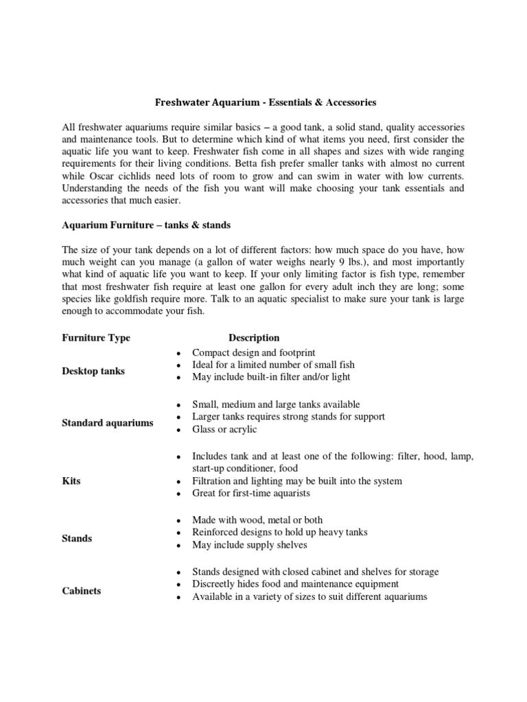 Freshwater Aquarium Essentials List | PDF | Aquarium