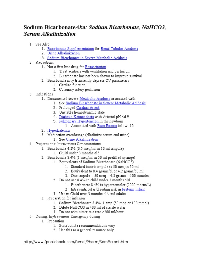 Sodium Bicarbonate Handout | PDF | Intravenous Therapy | Clinical Medicine