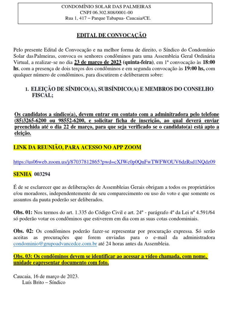Edital de Convocacao | PDF | Condomínio | Aplicativo para celular