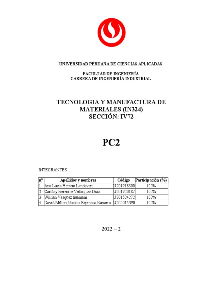 Tecnología y Manufactura de Materiales UPCA | PDF