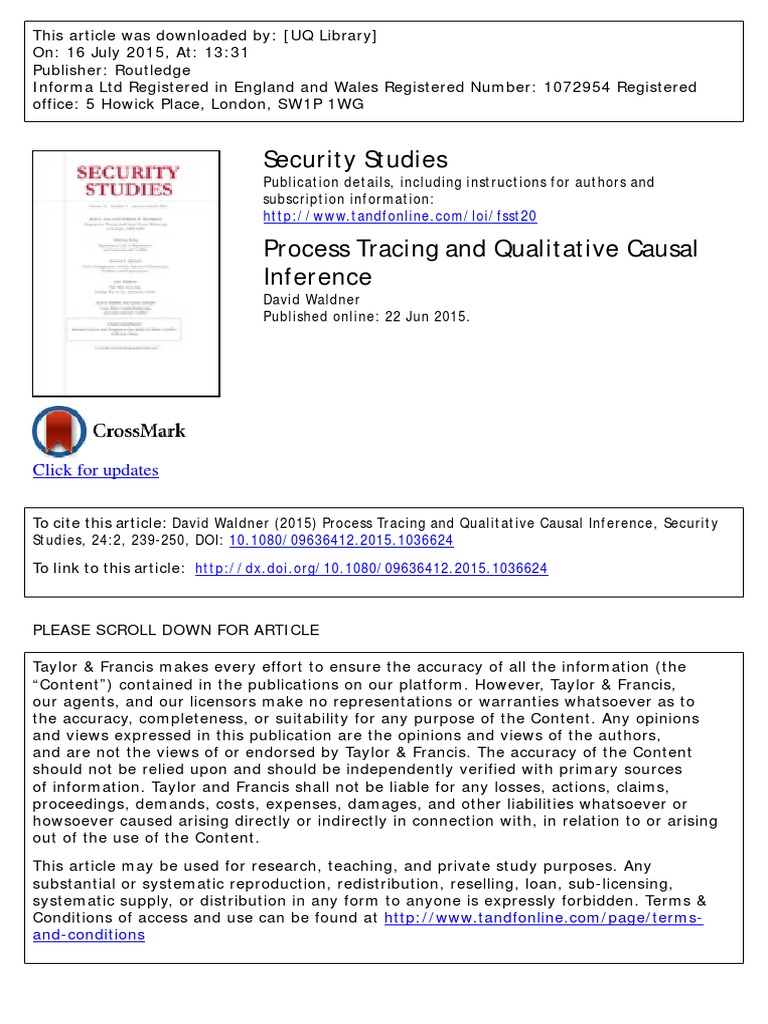 Process Tracing and Qualitative Causal Inference, DAVID Waldner 2015 | PDF | Causality | Hypothesis