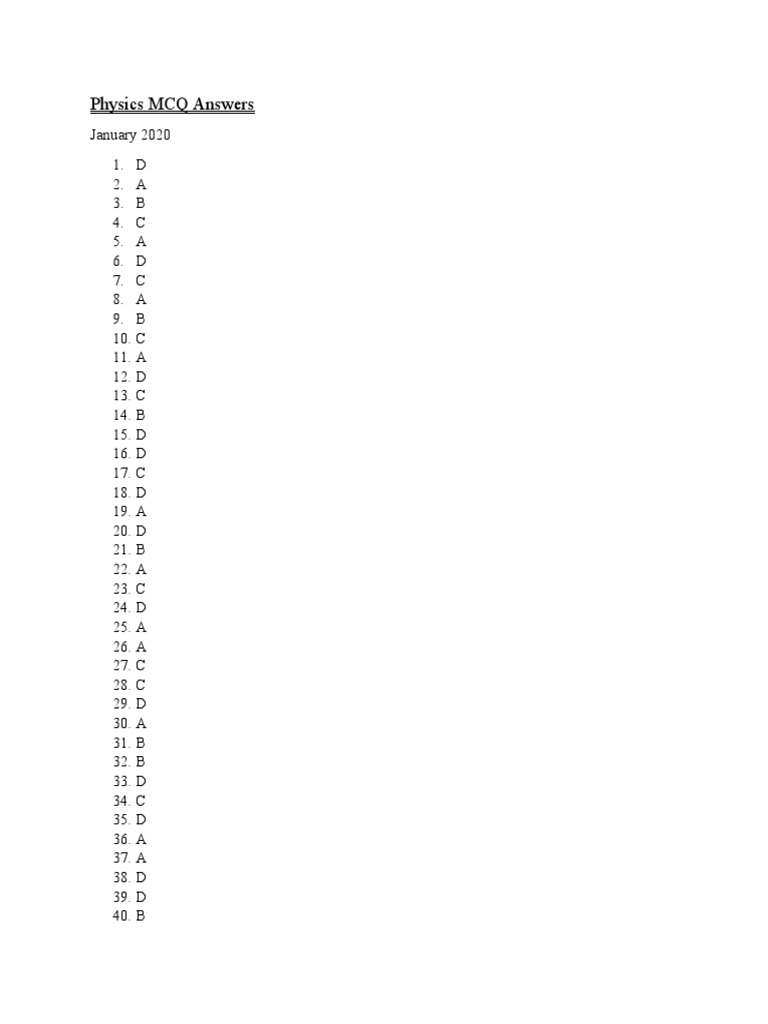 Physics MCQ Answers | PDF