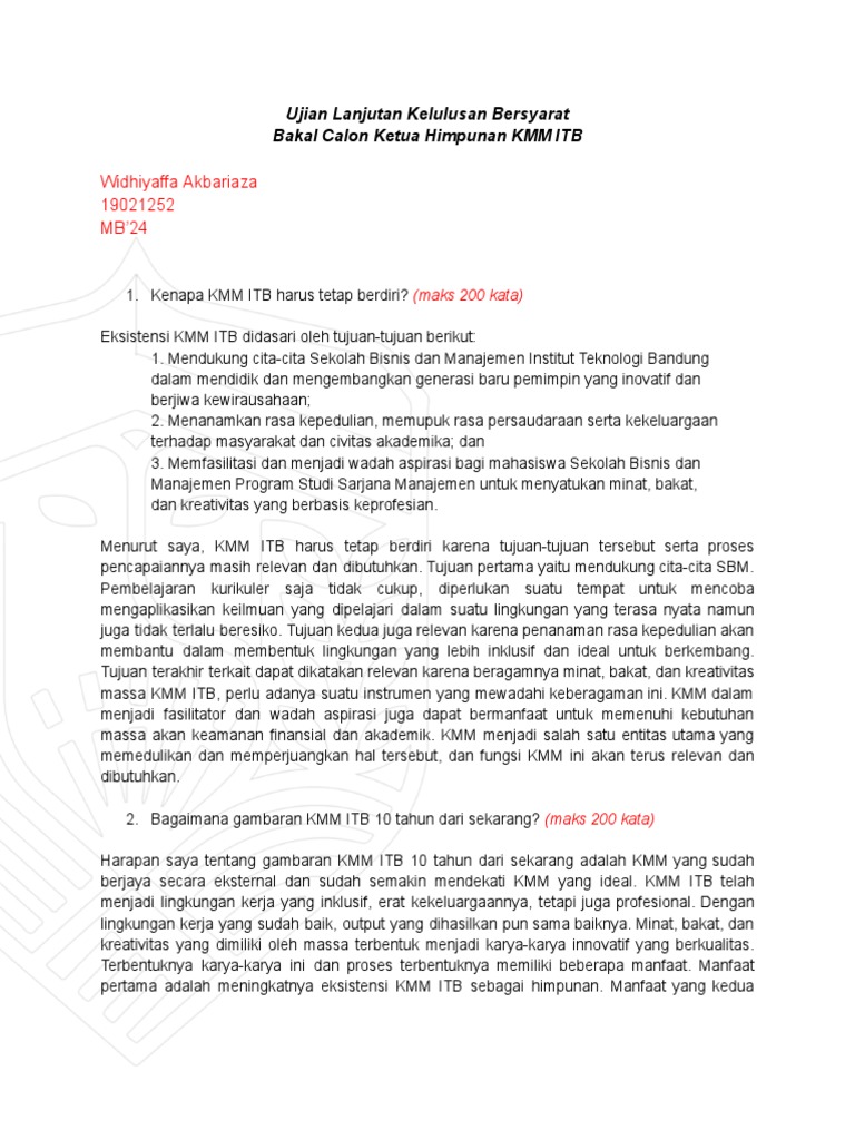 Ujian Lanjutan Kelulusan Bersyarat Widhiyaffa | PDF