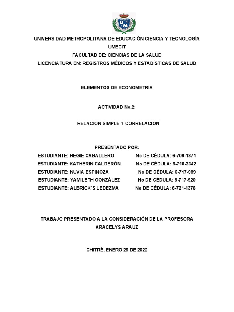 Actividad 2 Econometría | Descargar gratis PDF | Medición | Análisis de regresión