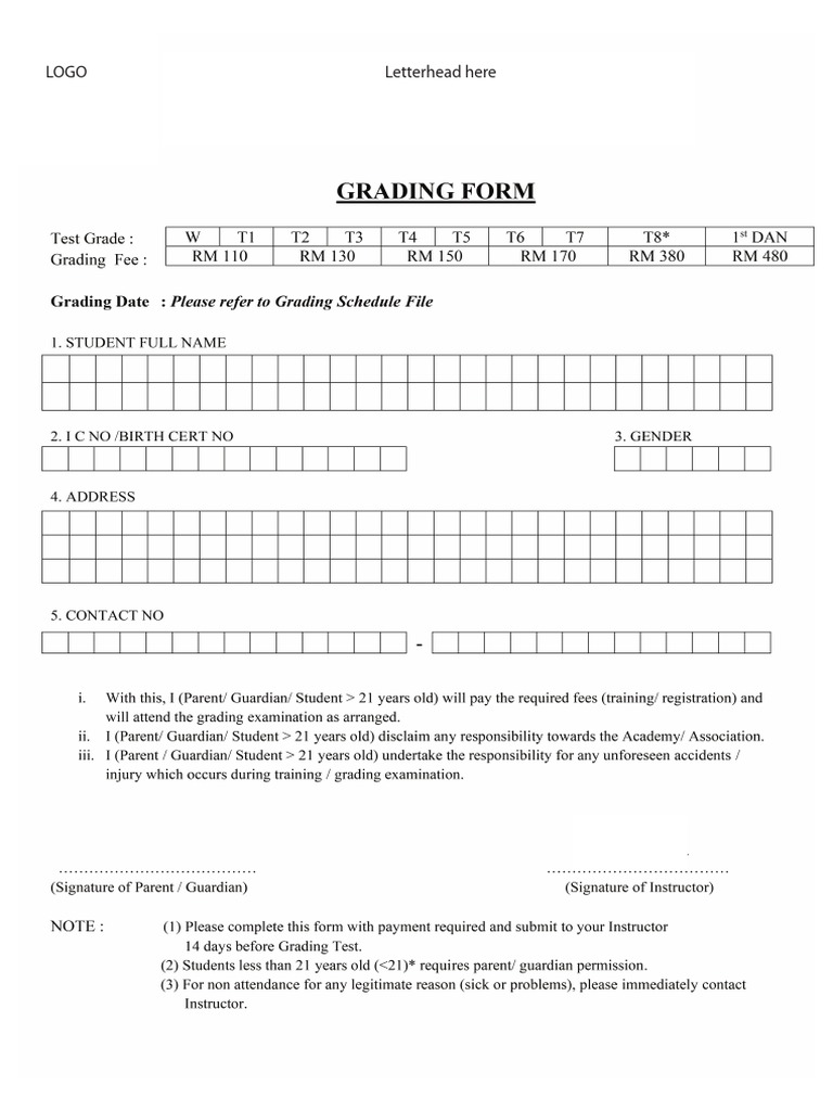 Sample GRADING FORM Taekwondo | PDF
