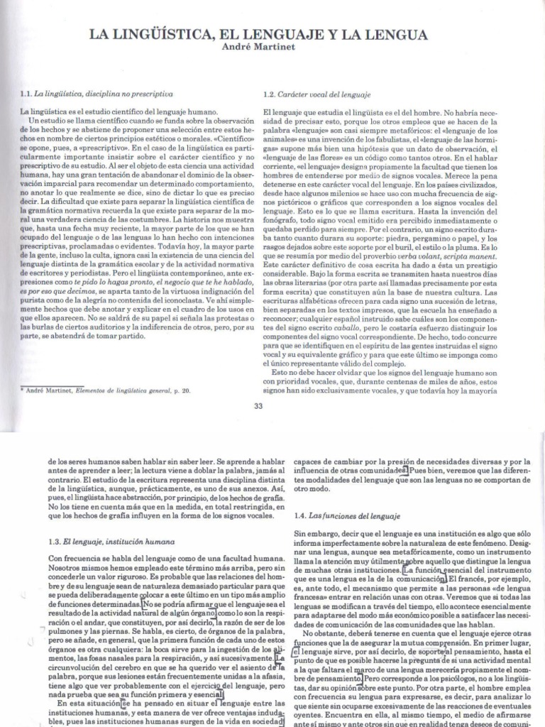 03 - Martinet - La Linguística, El Lenguaje y La Lengua | PDF | Fonema | Lengua española