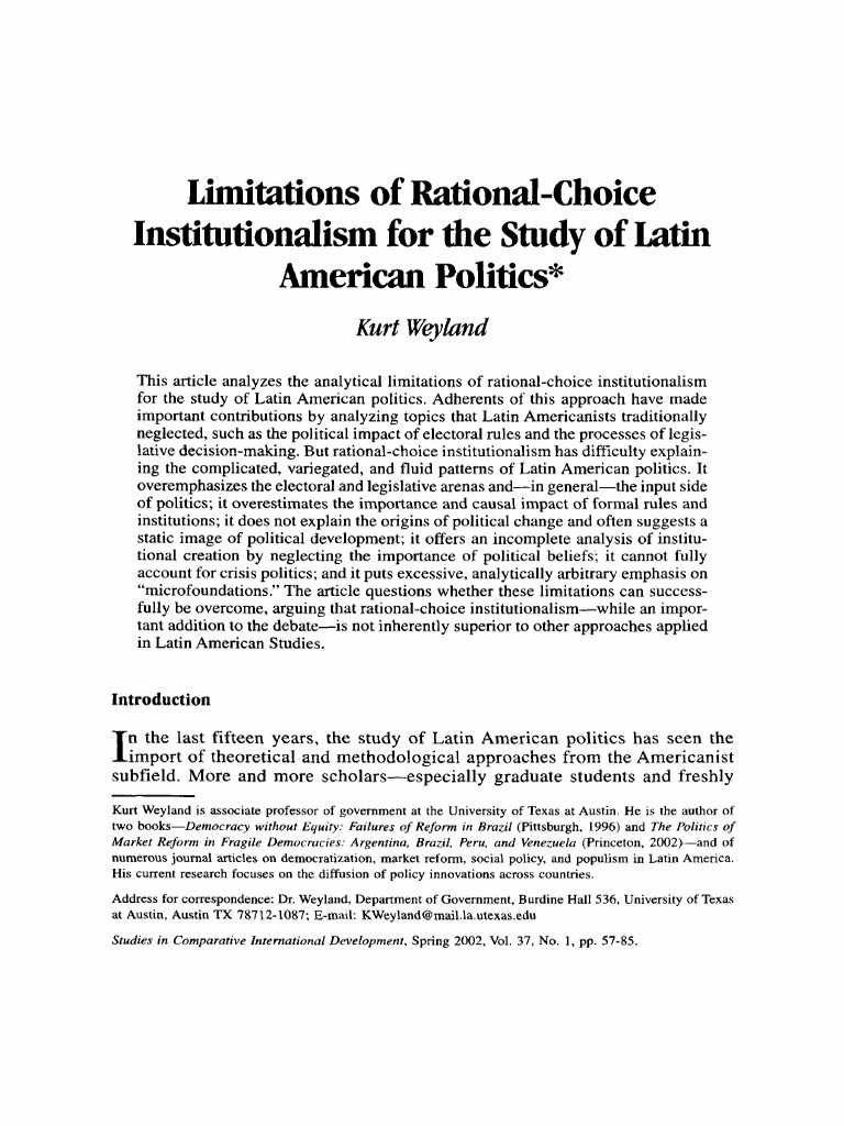 Limitations of Rational-Choice Institufionalism For The Study of Latin ...