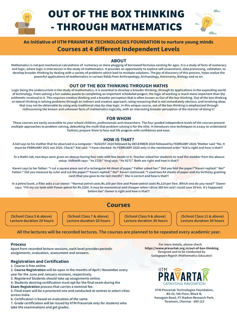 Out of The Box Thinking - Through Mathematics: Courses at 4 Different ...