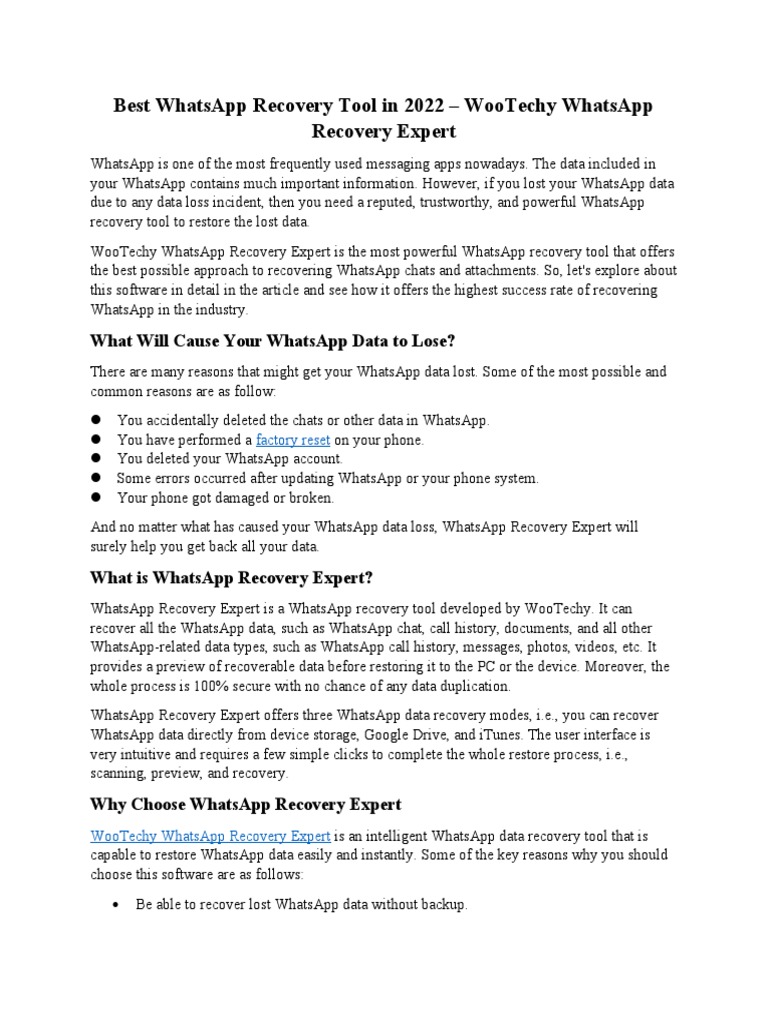 Best Whatsapp Recovery Tool in 2022 - Wootechy Whatsapp Recovery Expert | PDF | Ios | Android ...