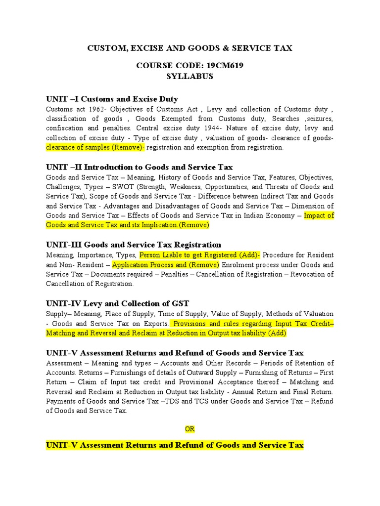 CEGST-SYLLABUS (CRT) | PDF | Taxes | Customs