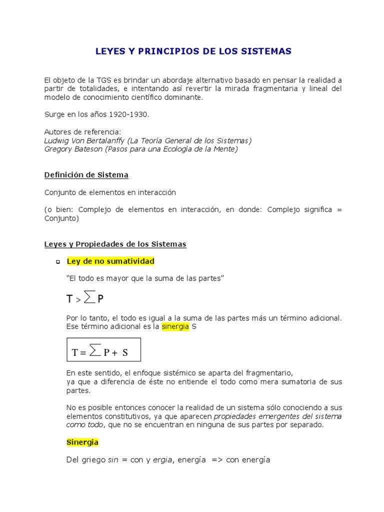 LEYES Y PRINCIPIOS DE LOS SISTEMAS (Doc - Complementario) | PDF | Teoría de sistemas | Sistema