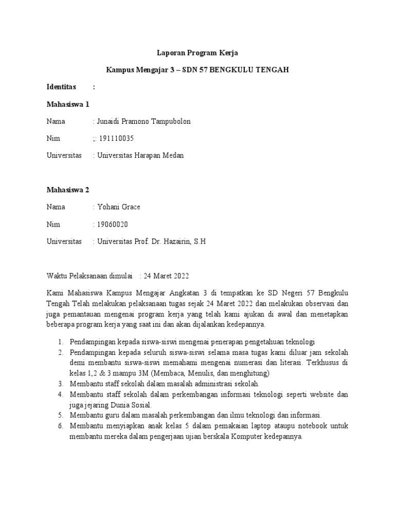 Laporan Pengajuan Program Kerja | PDF