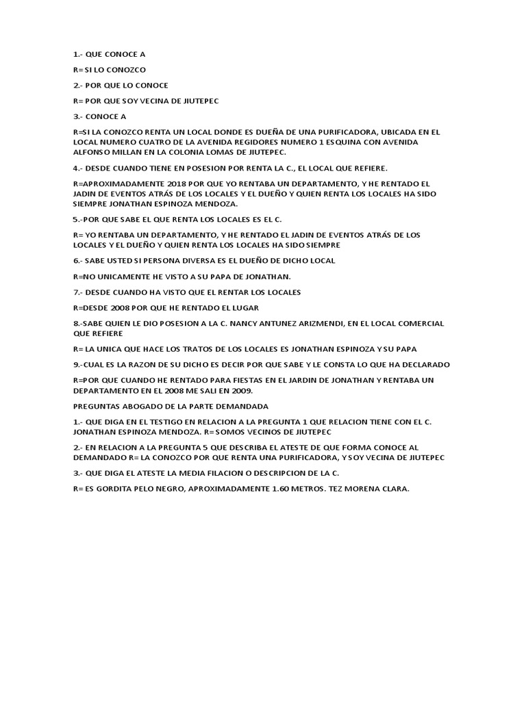 Interrogatorio Testigos | PDF