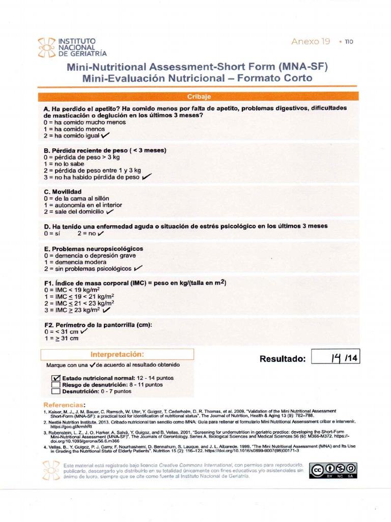 Mini Evaluacion Nutricional | PDF