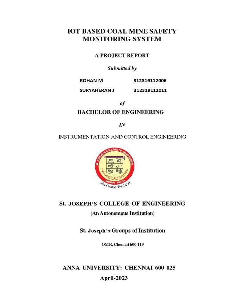 Iot Based Coal Mine Safety Monitoring System: A Project Report | PDF | Internet Of Things ...