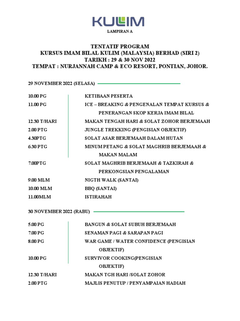Tentatif Program Kursus Imam Bilal Kulim (Malaysia) Berhad (Siri 2 ...