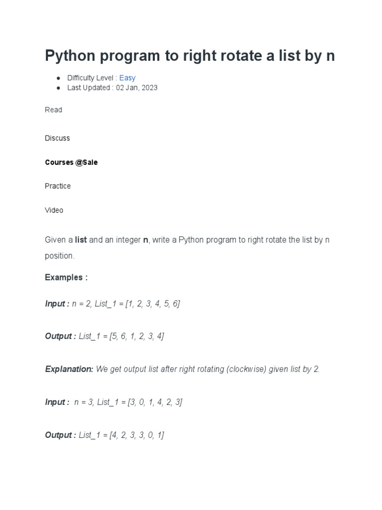 Array Right Rotate | PDF | Python (Programming Language) | Computer ... Array Right Rotate | PDF | Python (Programming Language) | Computer ...