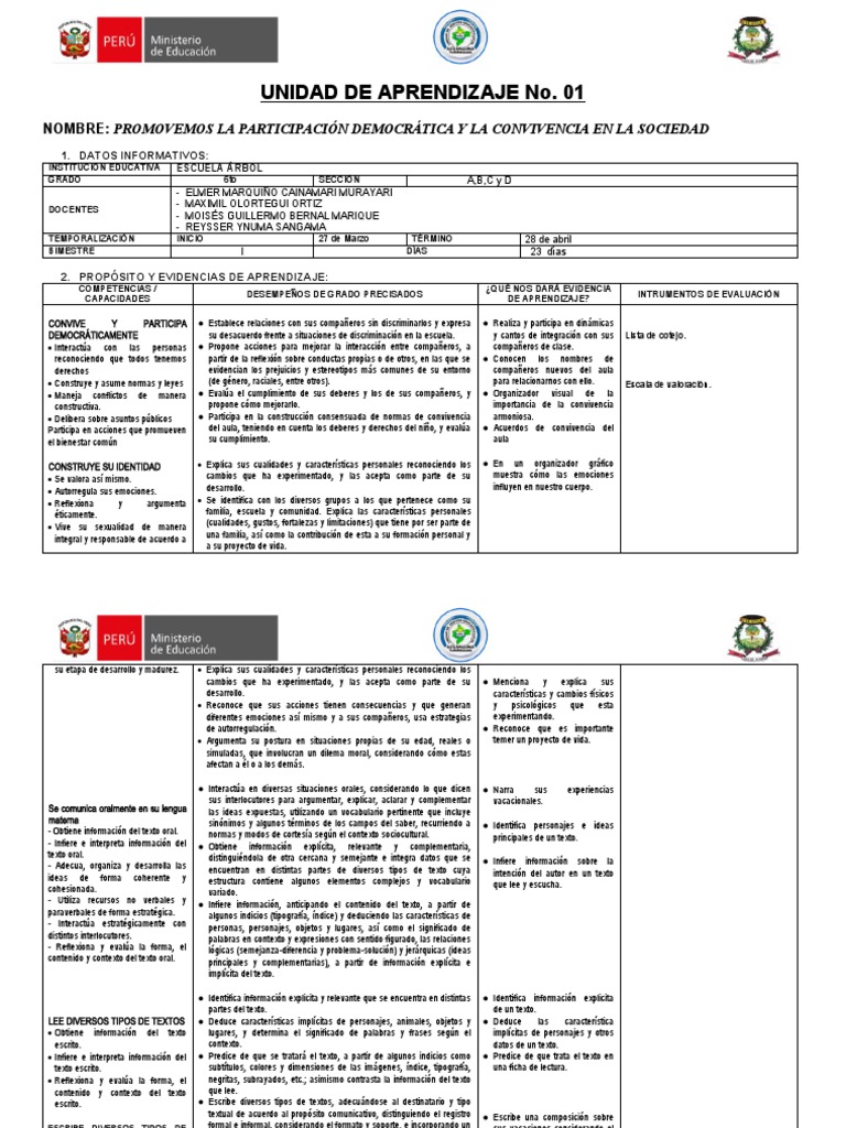 Unidad de Aprendizaje #1 6° Primaria | PDF | Enseñando | Aprendizaje
