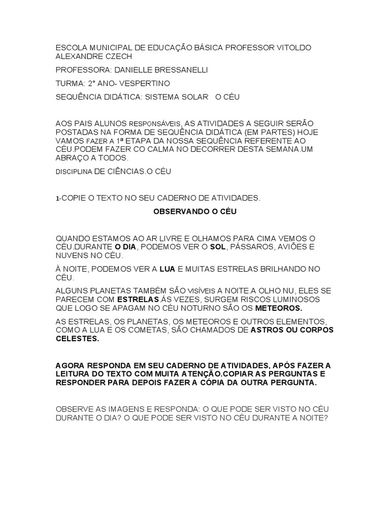 Observando o céu diurno e noturno | PDF