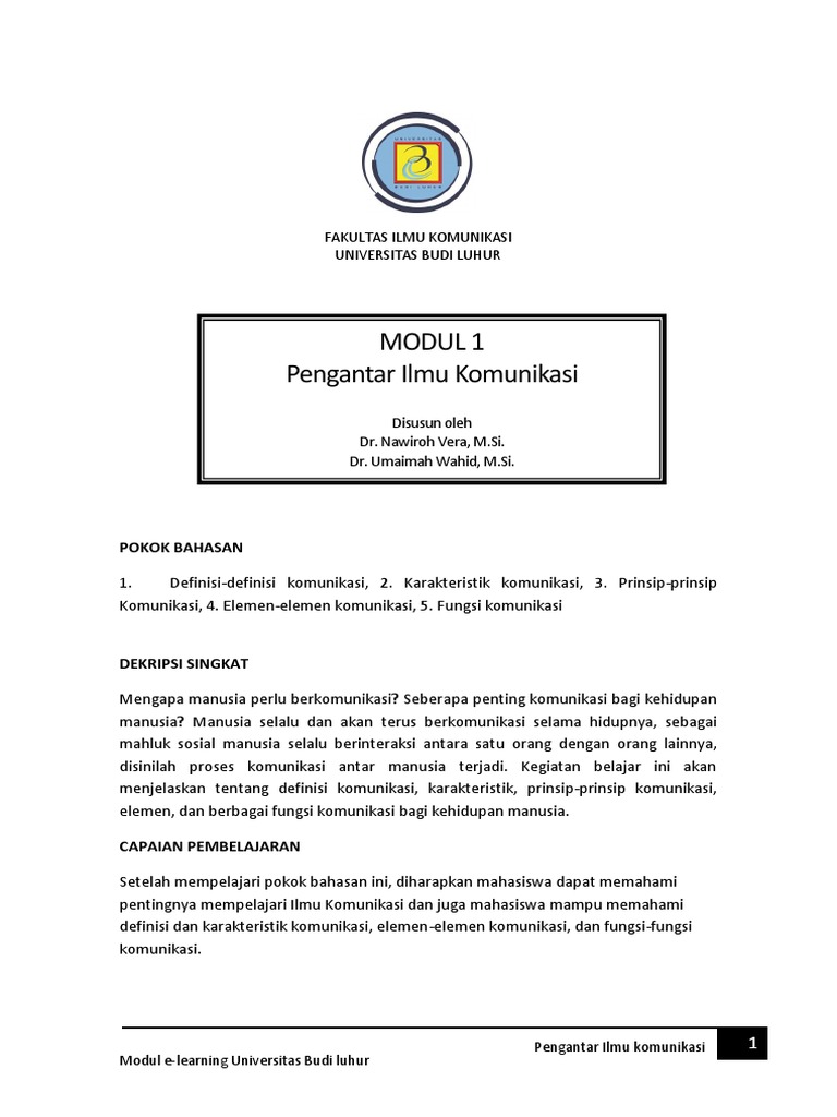 MODUL - Pengantar Ilmu Komunikasi Univ Budi Luhur | PDF