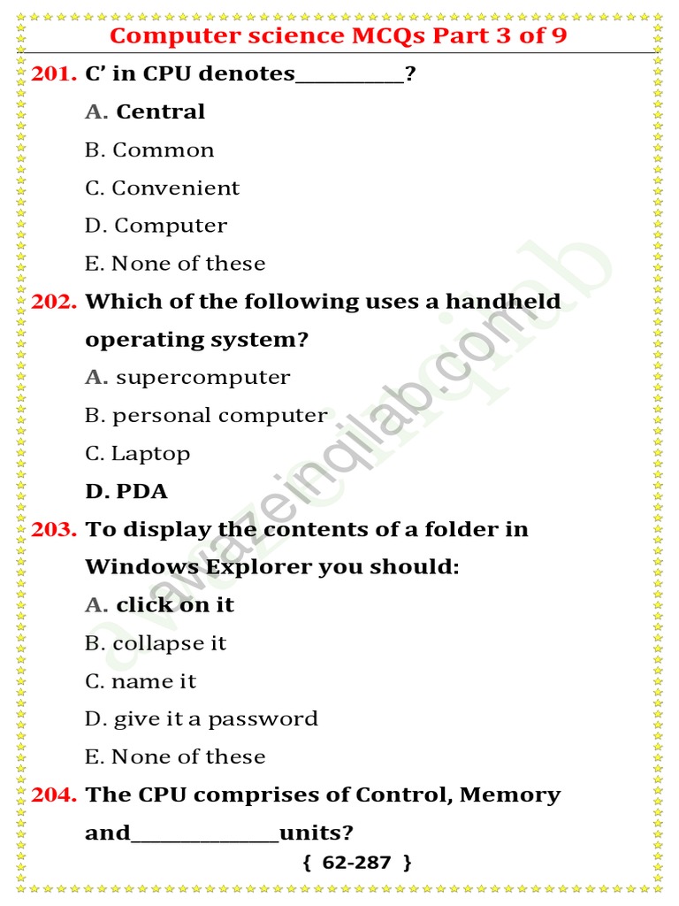 Computer Science Mcqs Part 3 of 9: B. Common C. Convenient D. Computer E. None of These | PDF ...